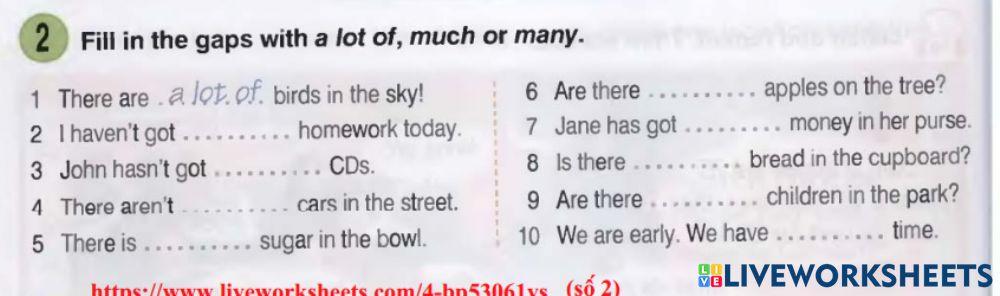 NRU 3 Unit 5 Expressing Quantity bài 2 worksheet | Live Worksheets