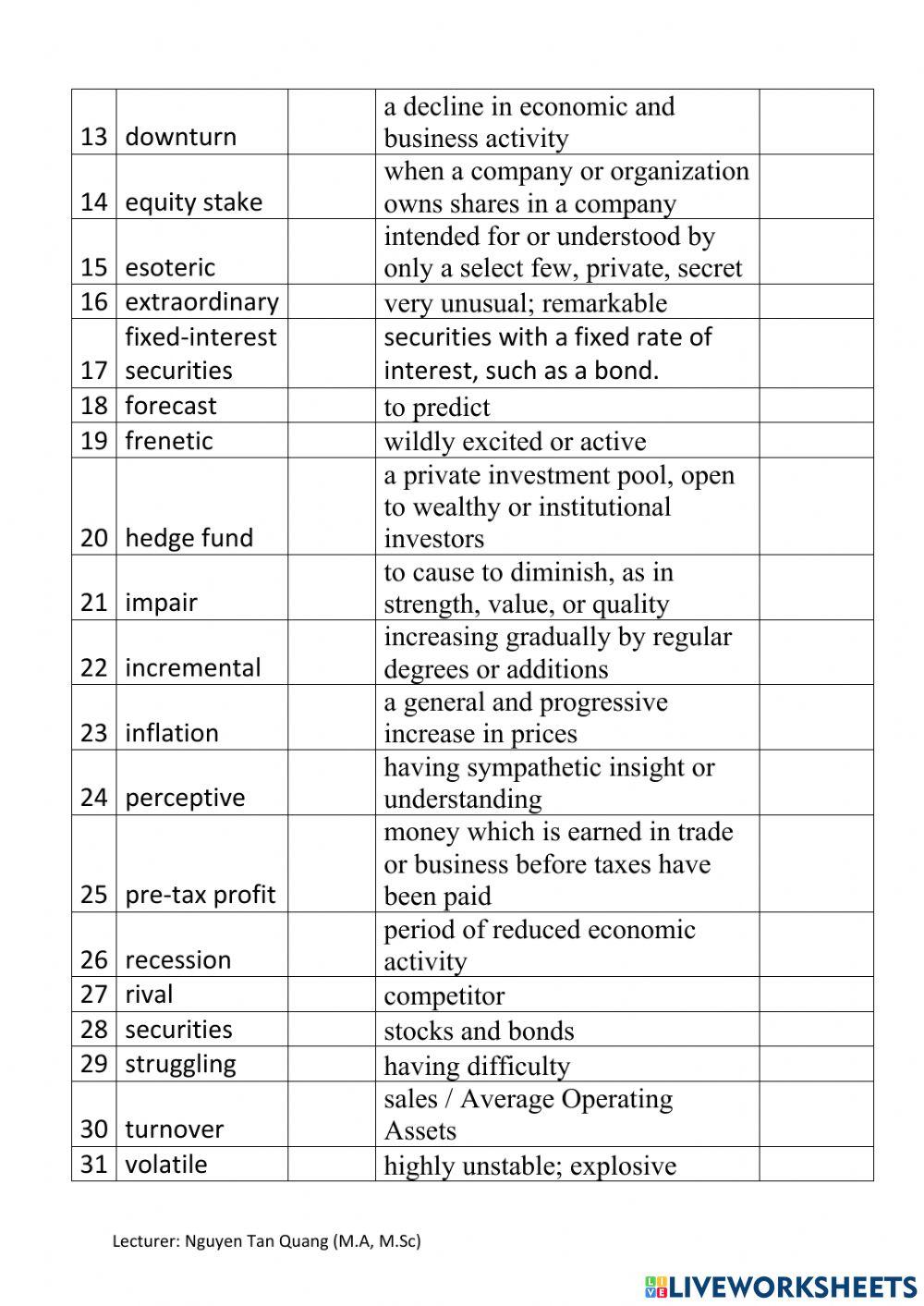 Unit 6 - Vocabulary activity | Live Worksheets