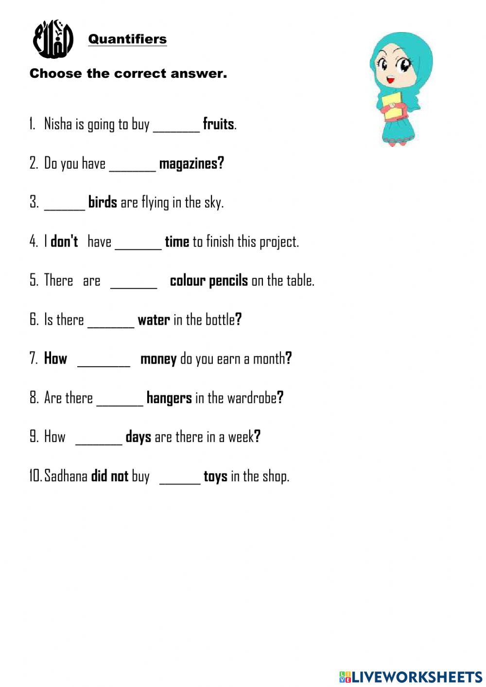 Quantifiers Intermediate Worksheet Quantifiers Intermediate Worksheet
