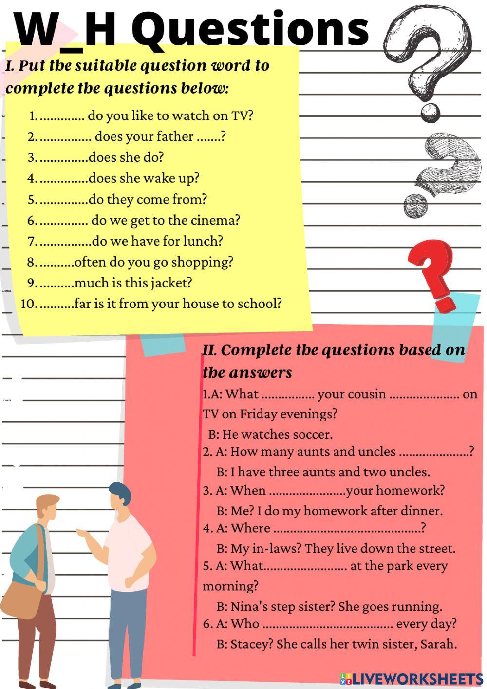 W-H questions -… | Free Interactive Worksheets | 1354027