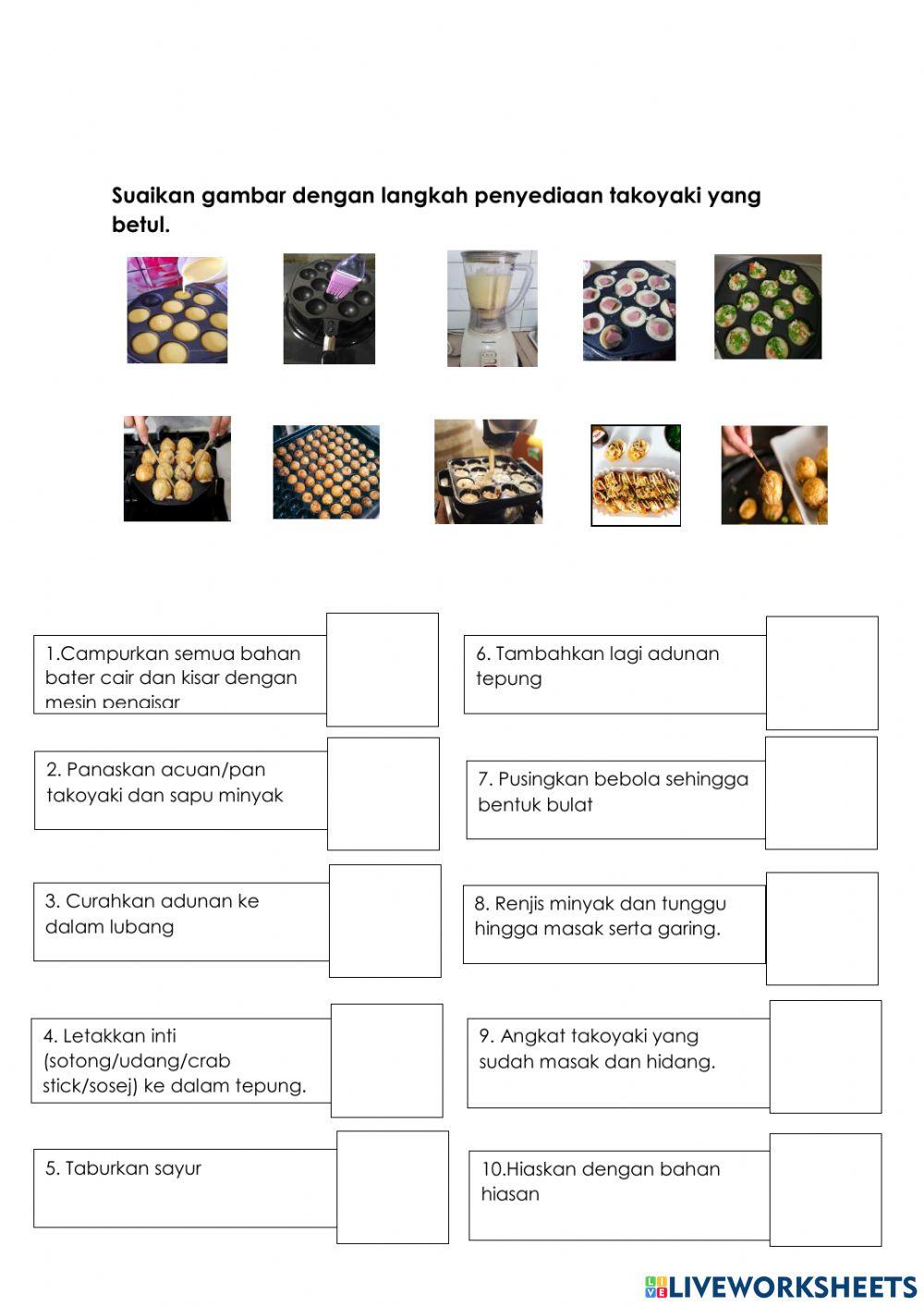Langkah Penyediaan Takoyaki (bater cair) by Cikgu Hawa worksheet | Live ...