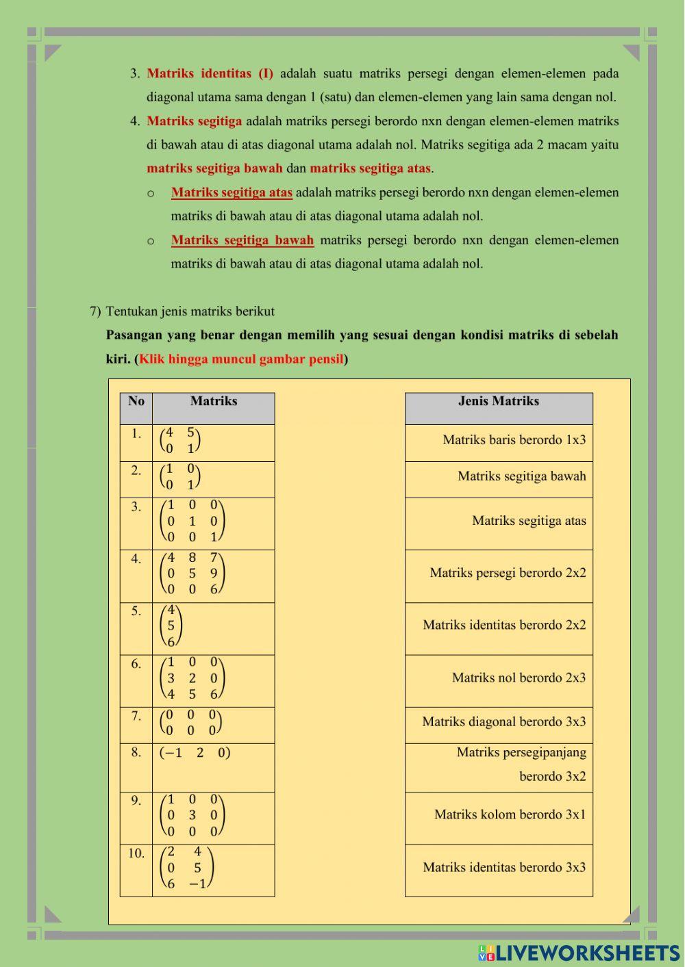 Lkpd 01 : matriks worksheet | Live Worksheets