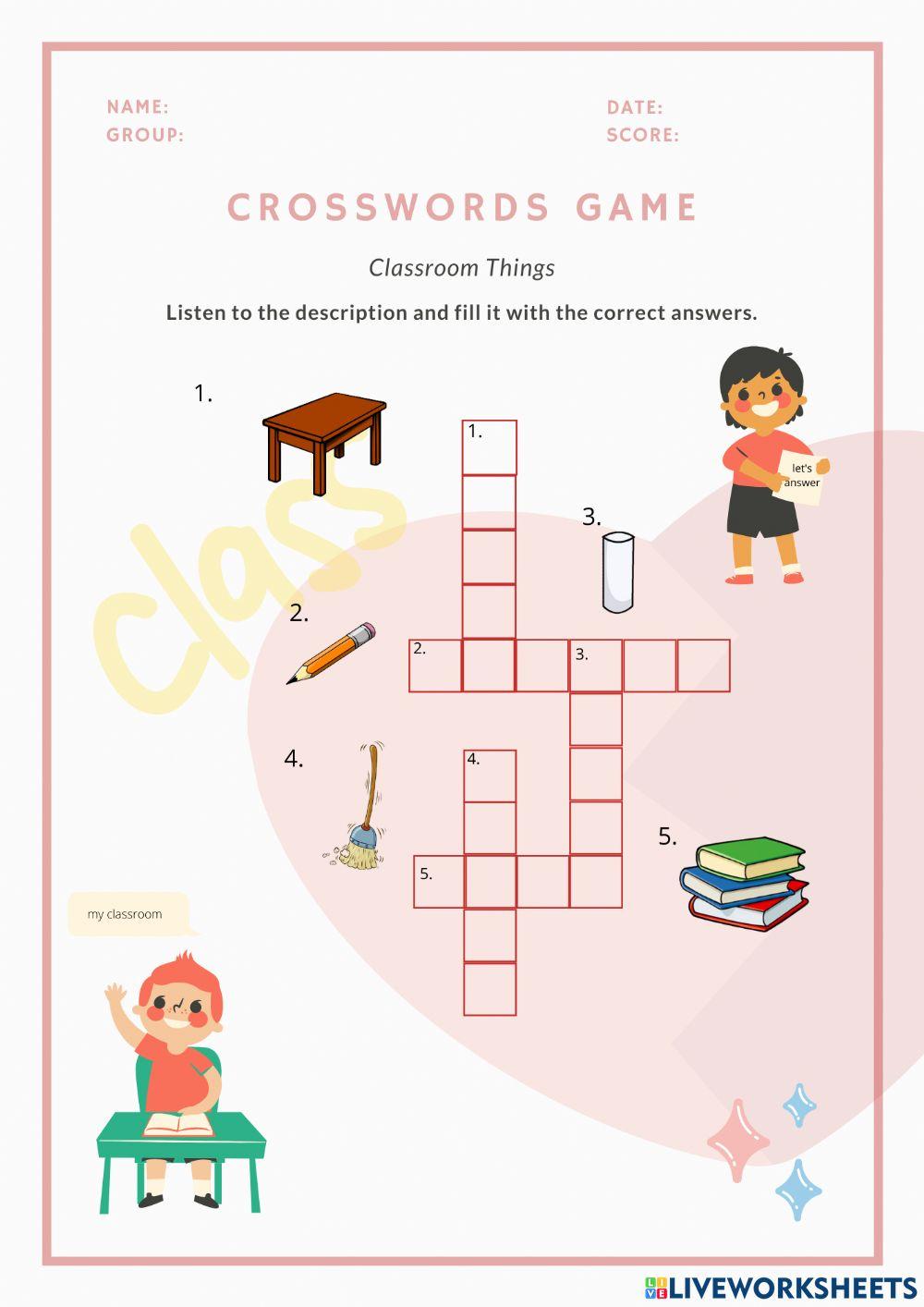 Classroom object worksheet for 3 | Live Worksheets