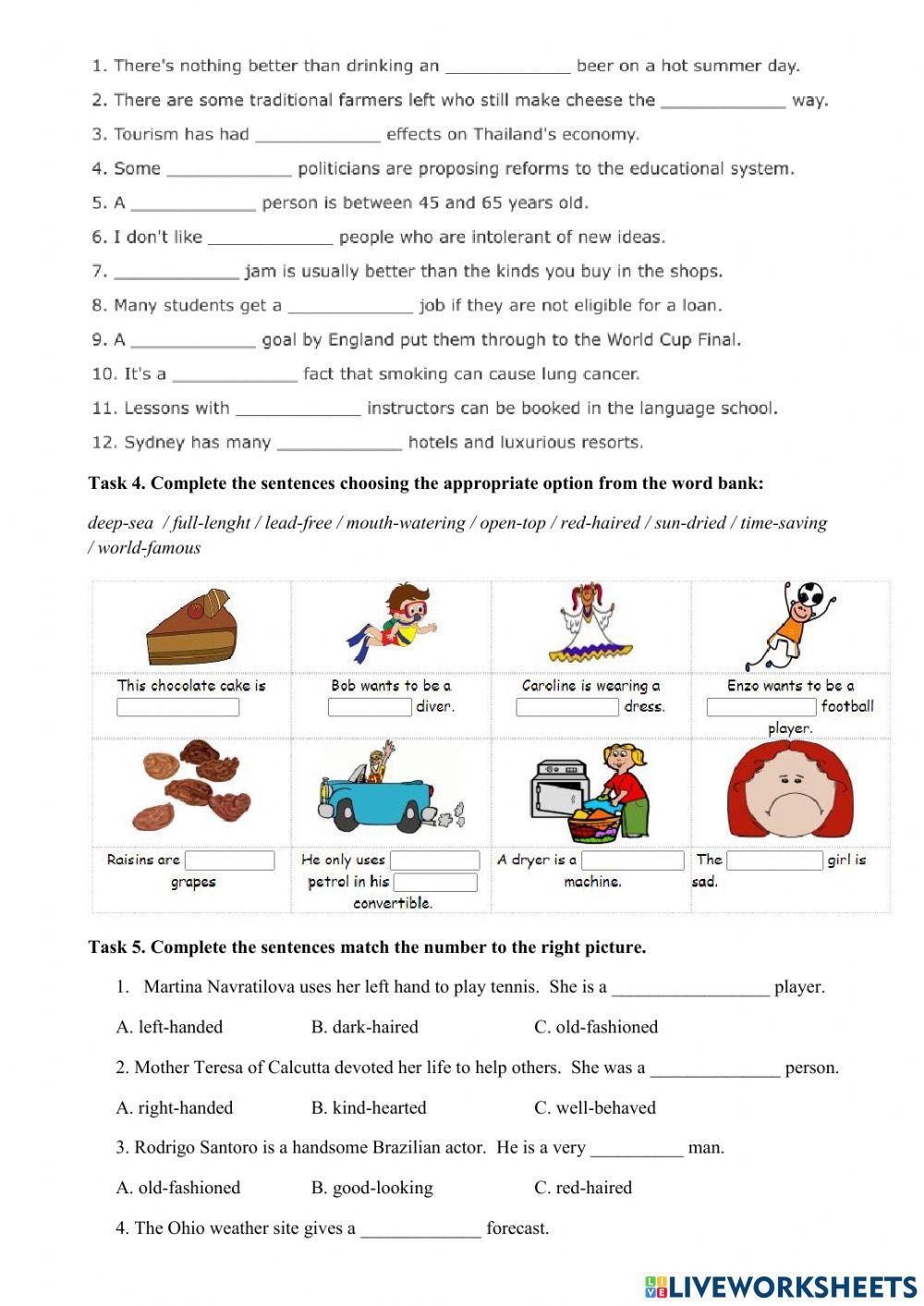 compound adjectives worksheet