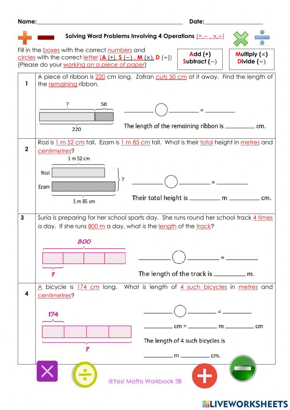 Solving Word Problems on Lengths ( m and cm) 3846911