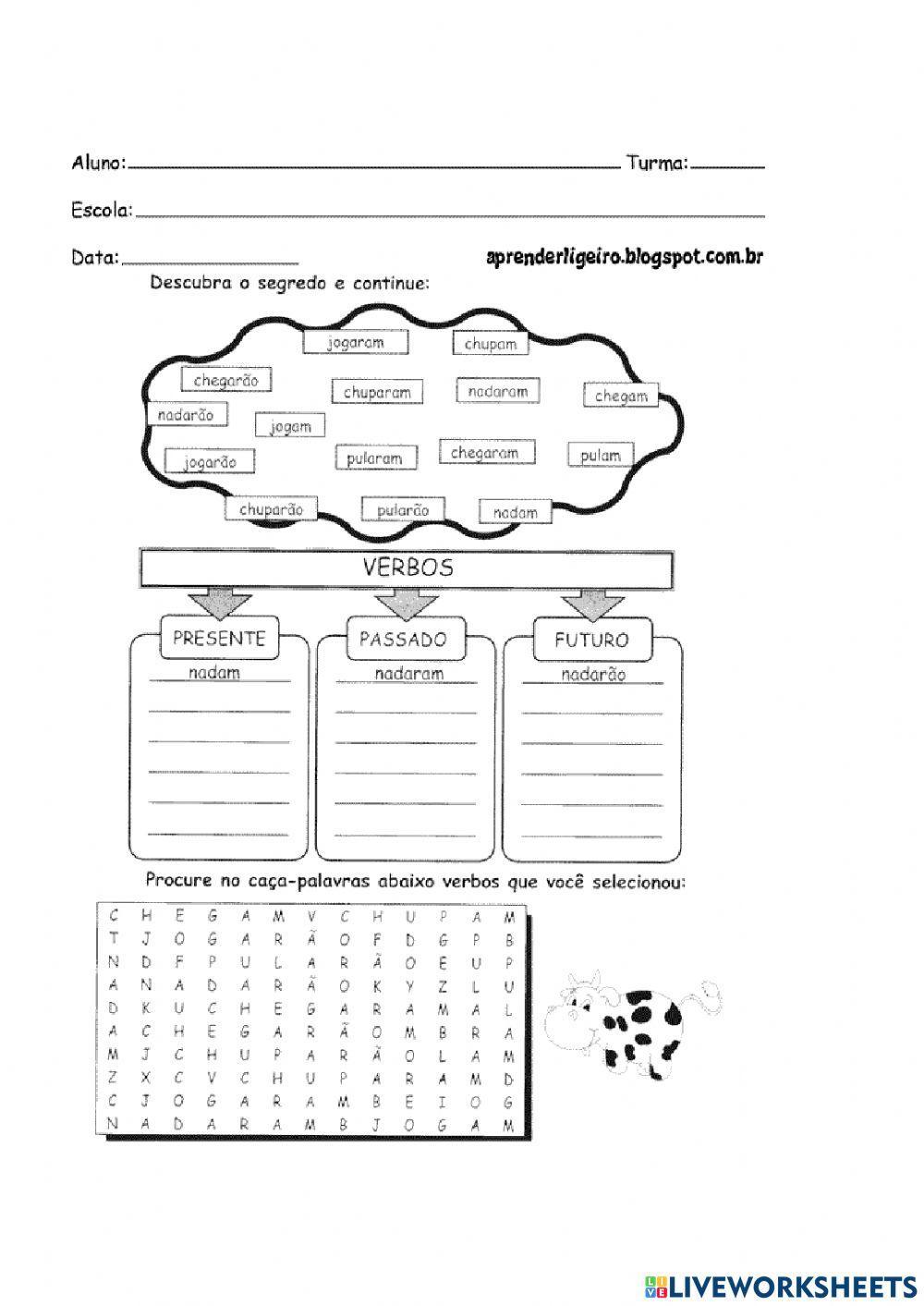 Tempos verbais interactive activity | Live Worksheets