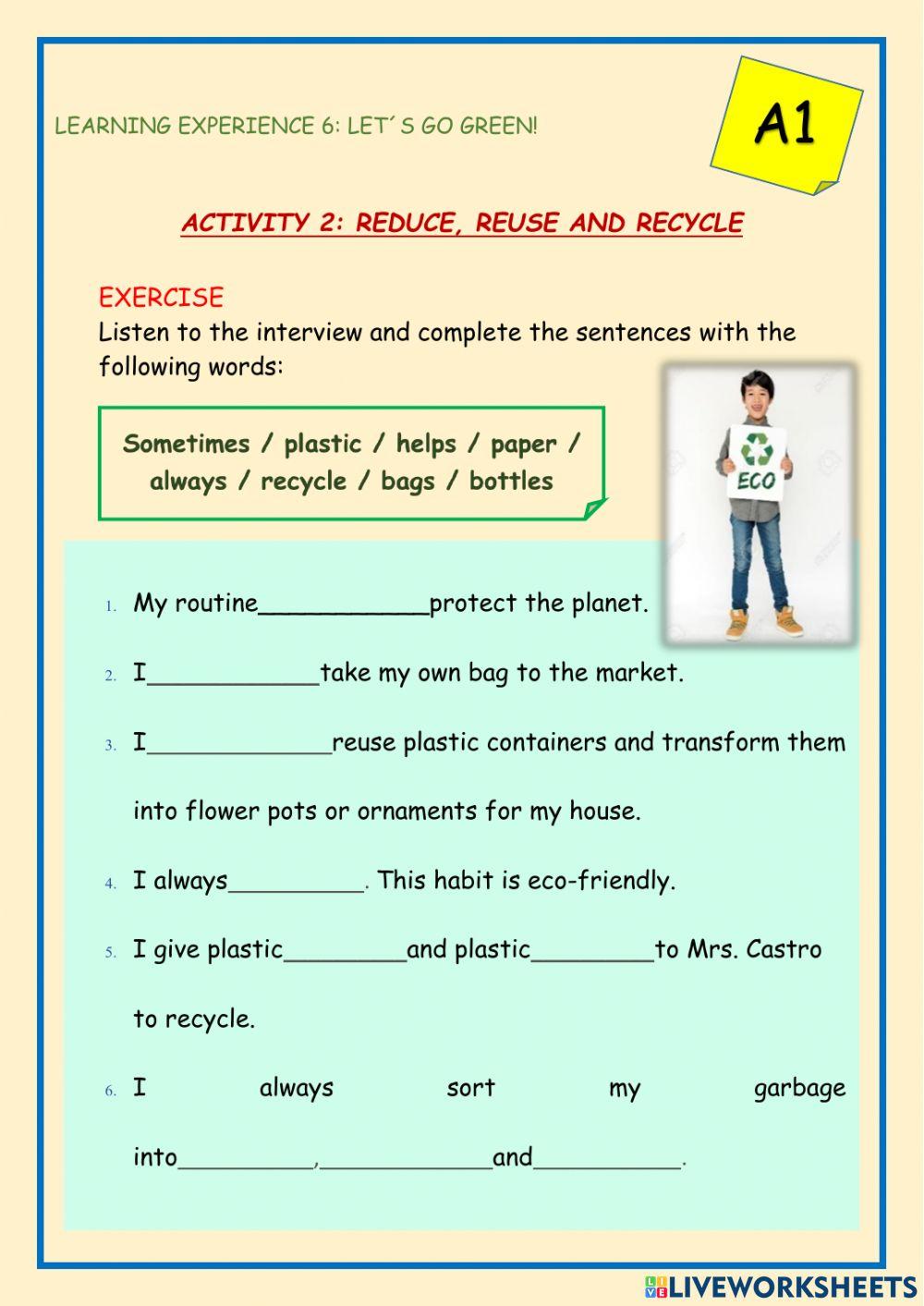 Let-s go green exercise | Live Worksheets