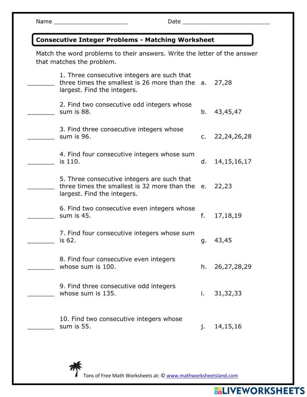 Consecutive Integers Worksheet Live Worksheets consecutive-integers-worksheet-live-worksheets