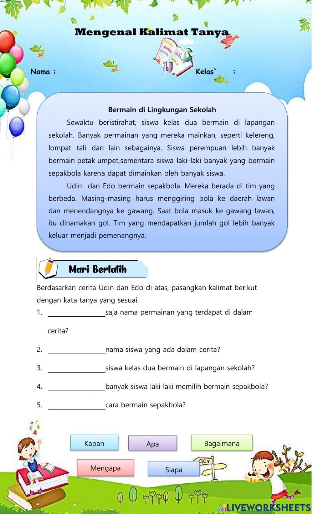 Mengenal Kalimat Tanya Kelas 2 A Mimanda Worksheet 2n - vrogue.co