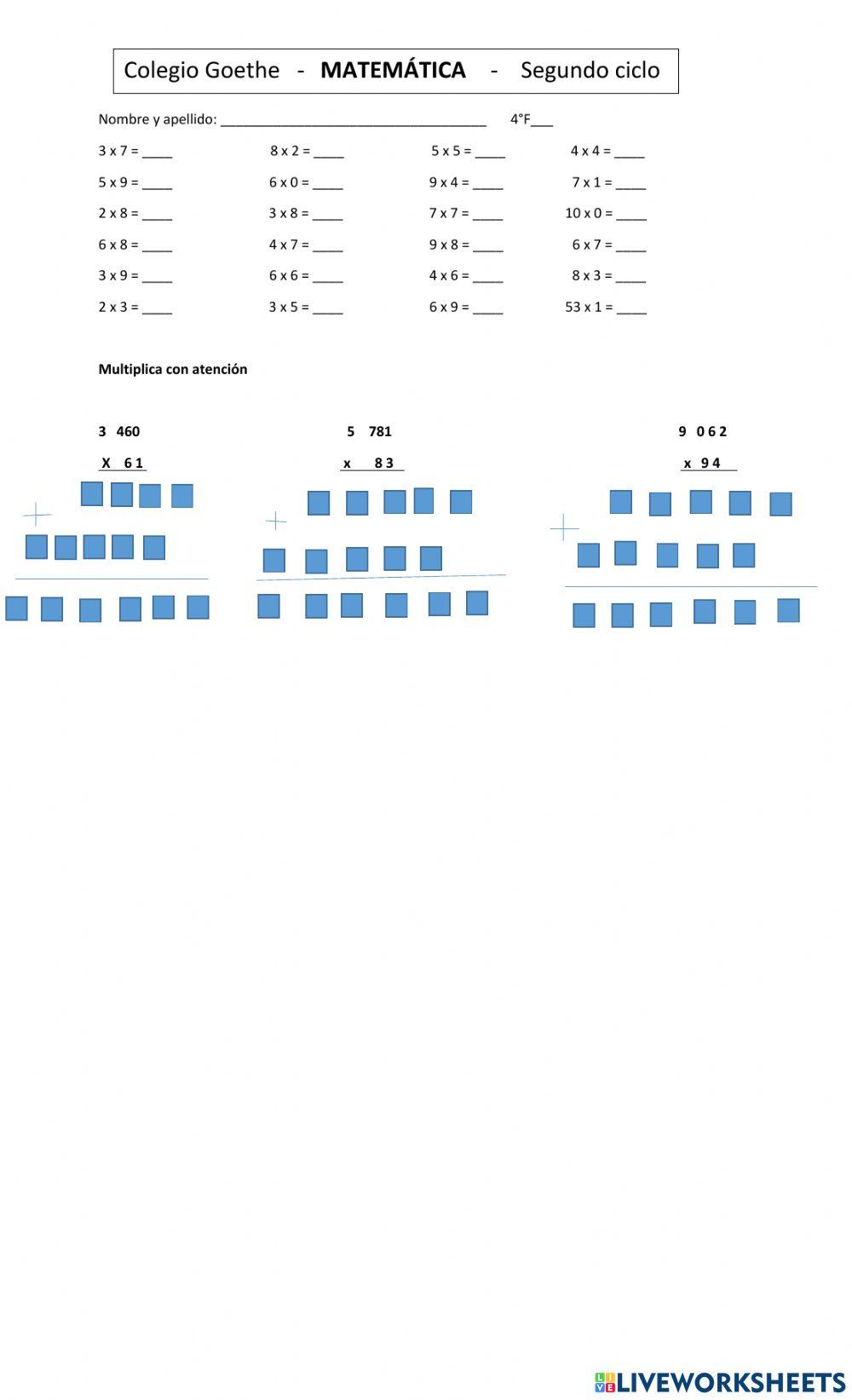 Prueba de Matem… | Free Interactive Worksheets | 5152884