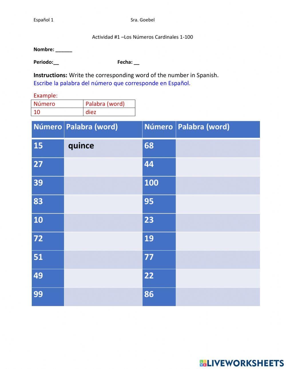 Los números 1-100-D2 online exercise for | Live Worksheets