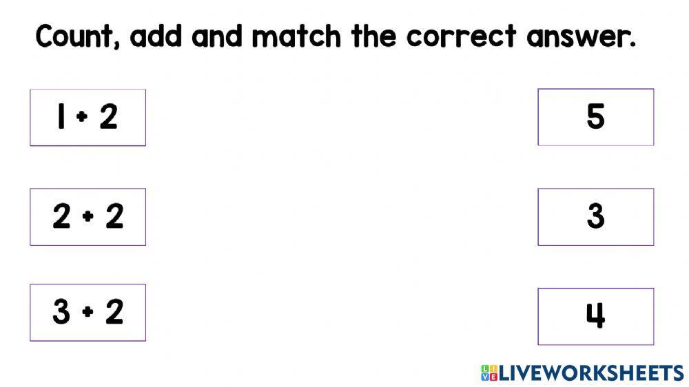 Addition of 1 - 5 1355692 | TcMunirah | Live Worksheets