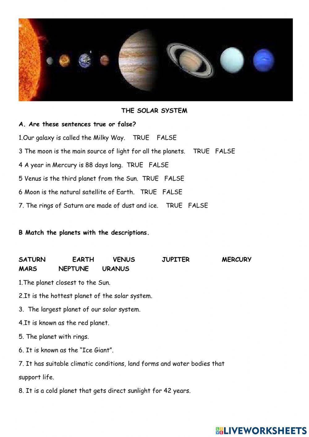 Solar system | Free Interactive Worksheets | 1355931