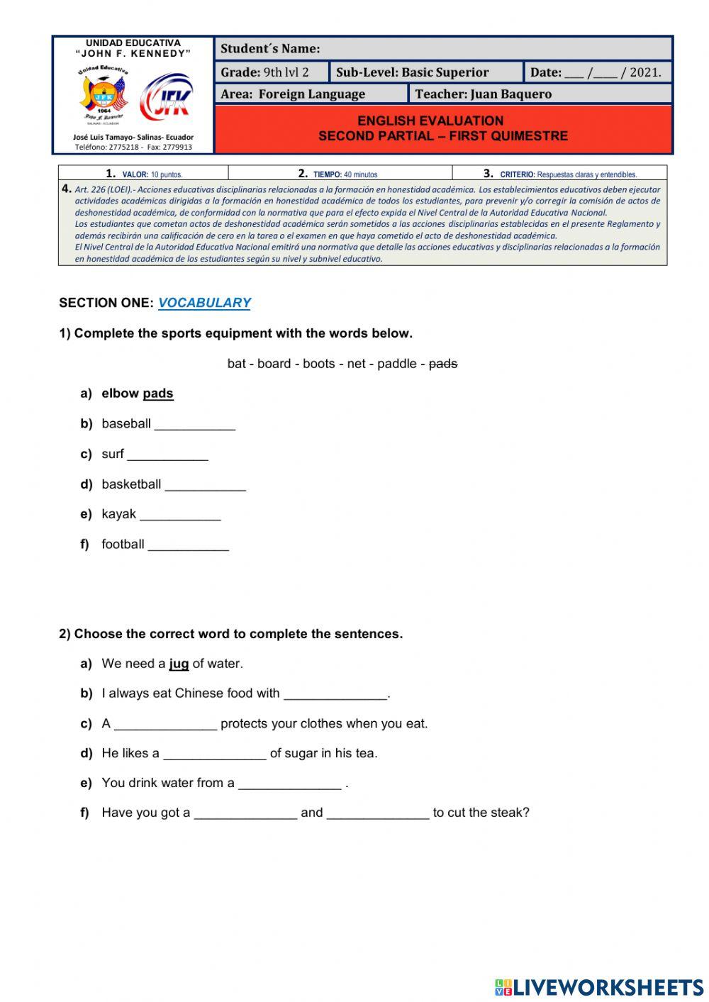 9th lvl 2 (1-2) - 1 | Jbaquero94 | Live Worksheets