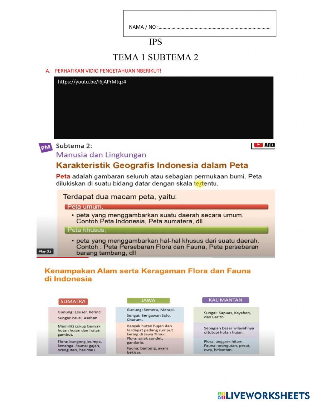 Ips tema 1 subtema 2 interactive worksheet | Live Worksheets
