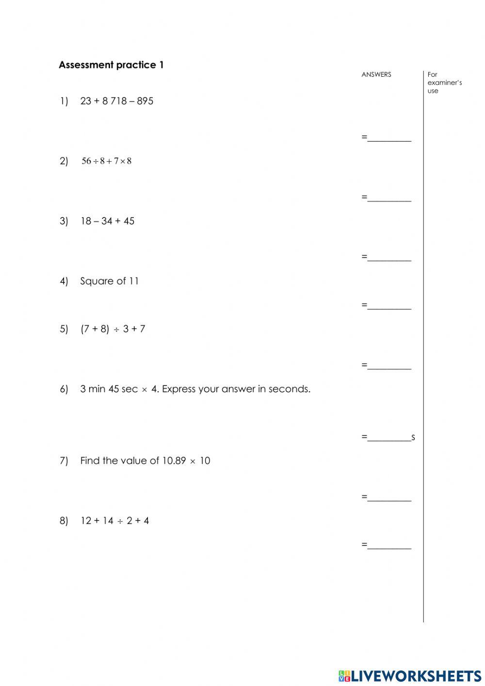 Assessment Practice 1 online exercise for | Live Worksheets