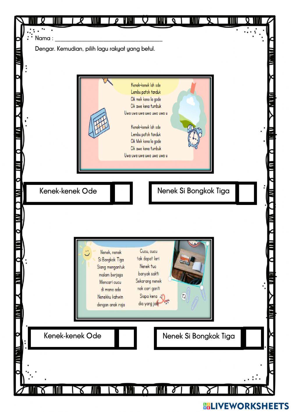 Lagu rakyat activity | Live Worksheets