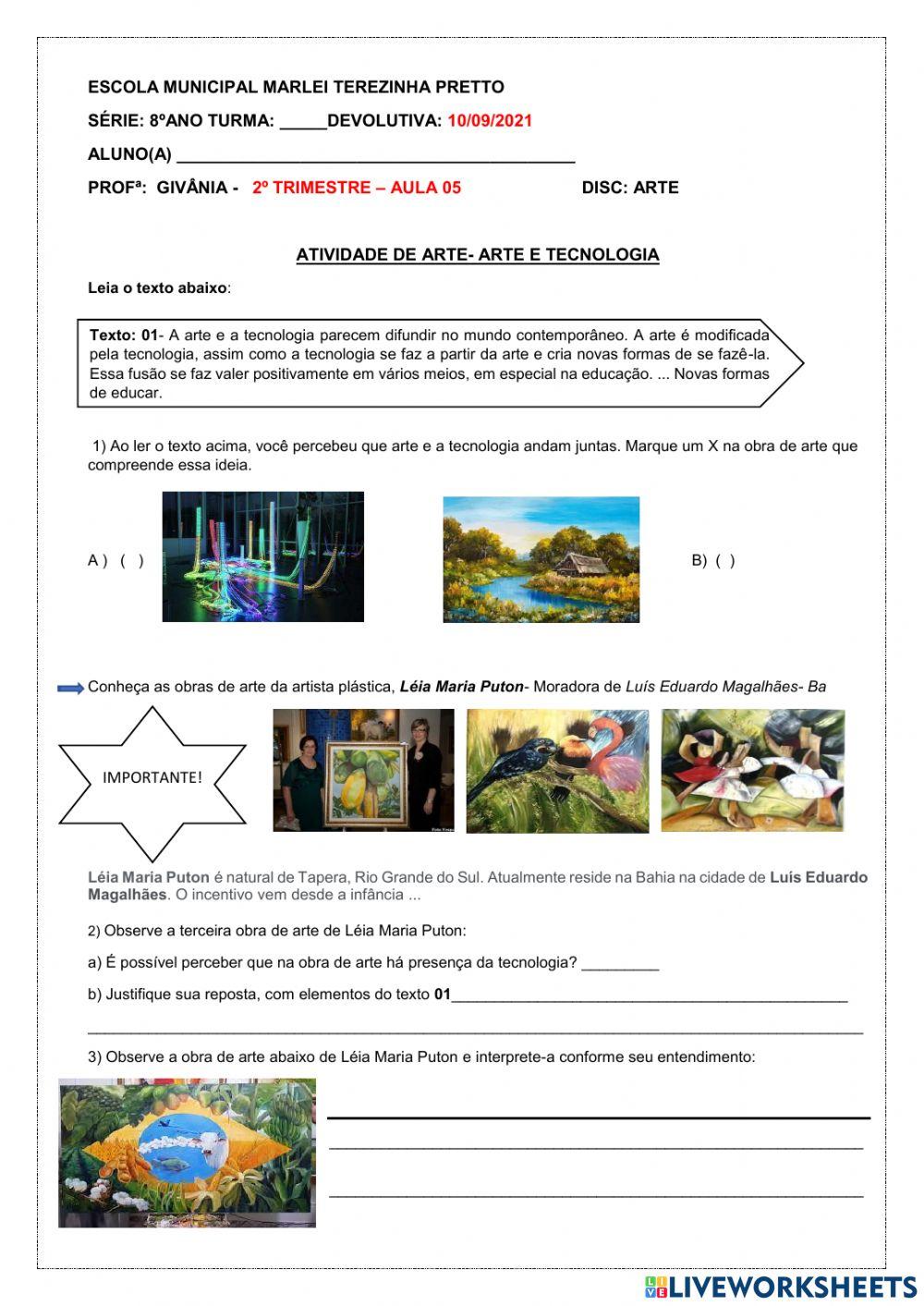 Arte E Tecnologia Atividades - FDPLEARN