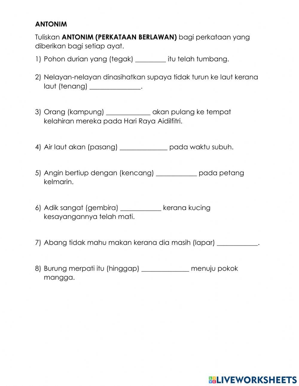 Antonim | Free Interactive Worksheets | 1356337