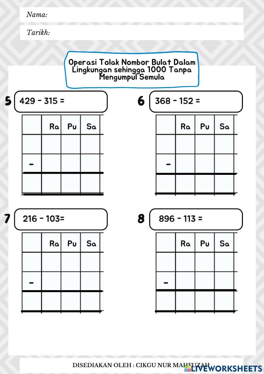 1356474 | Operasi Tolak tanpa mengumpul semula | NUR