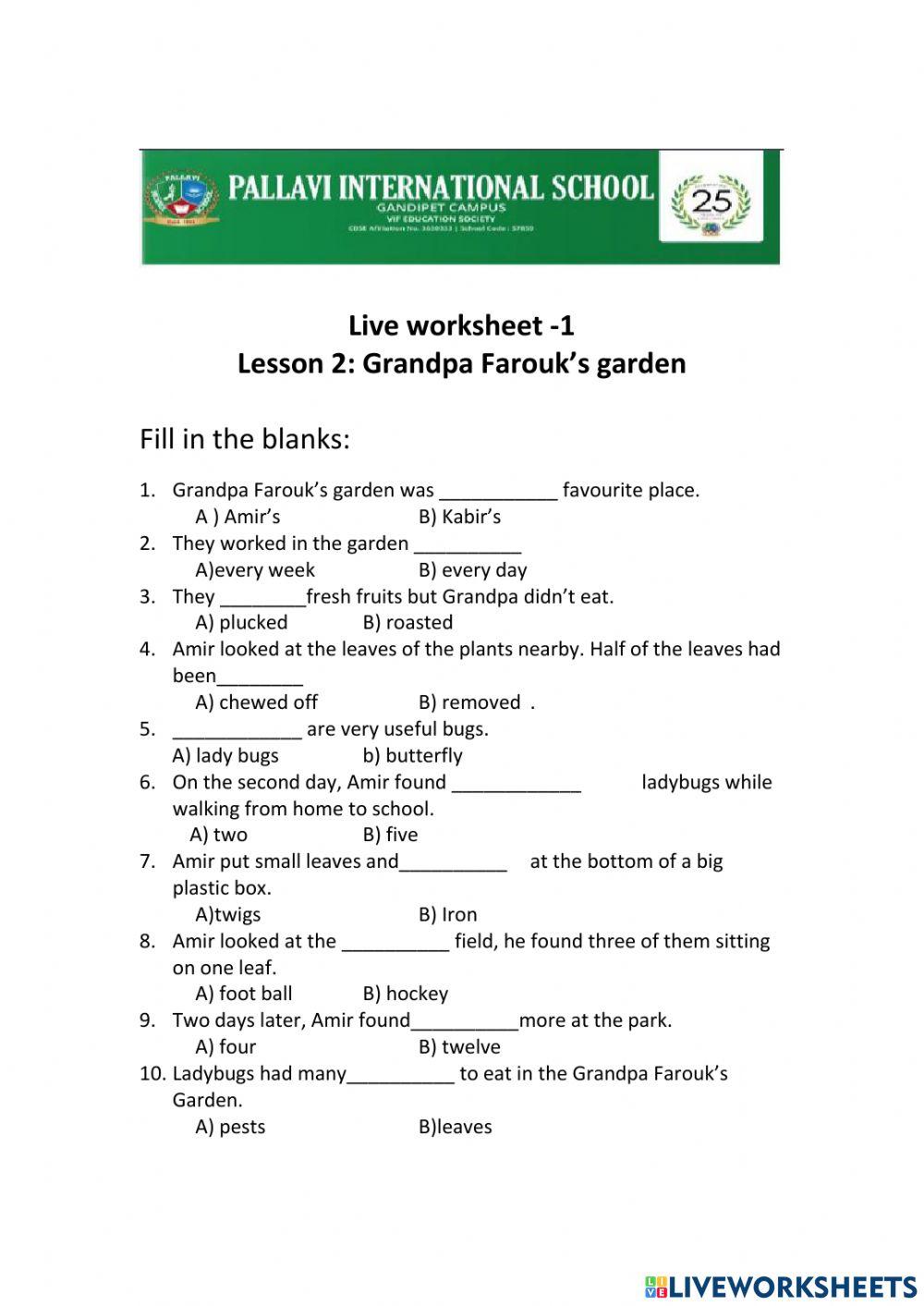 Lesson 2 free online exercise | Live Worksheets