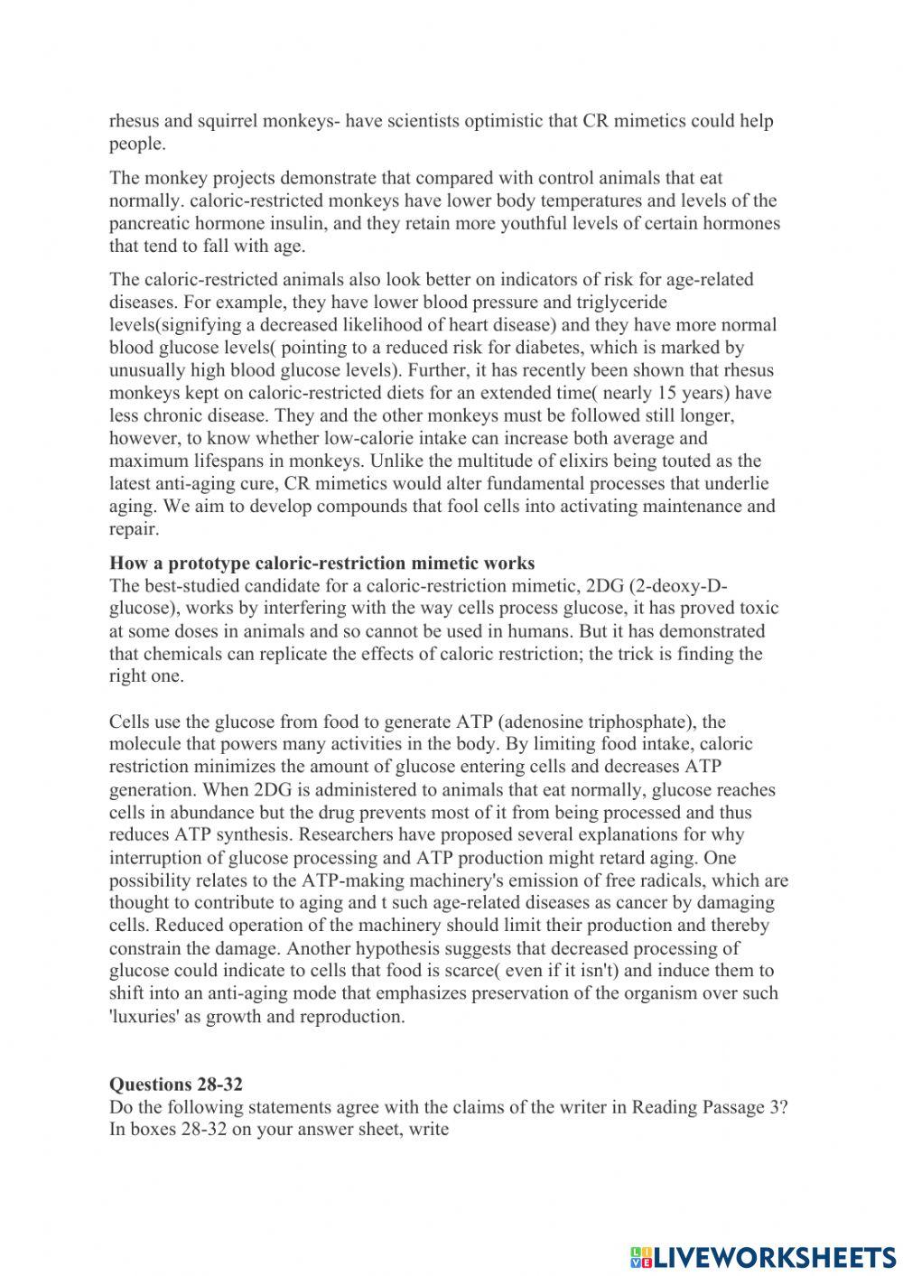 Follow-up reading: The search for the anti-aging pill worksheet | Live ...