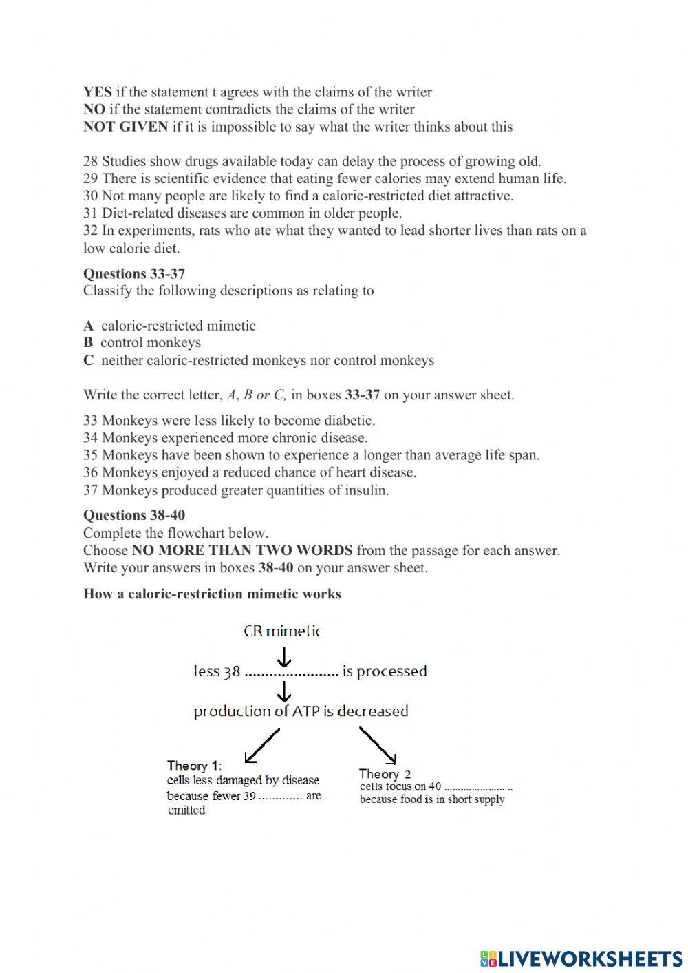 Follow-up reading: The search for the anti-aging pill worksheet | Live ...