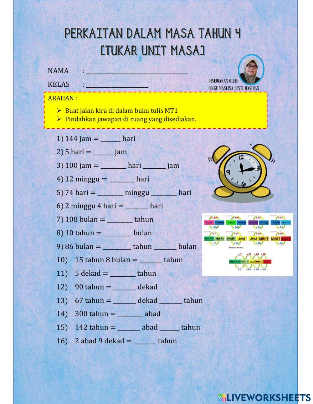 Tukar unit masa worksheet for 4 | Live Worksheets
