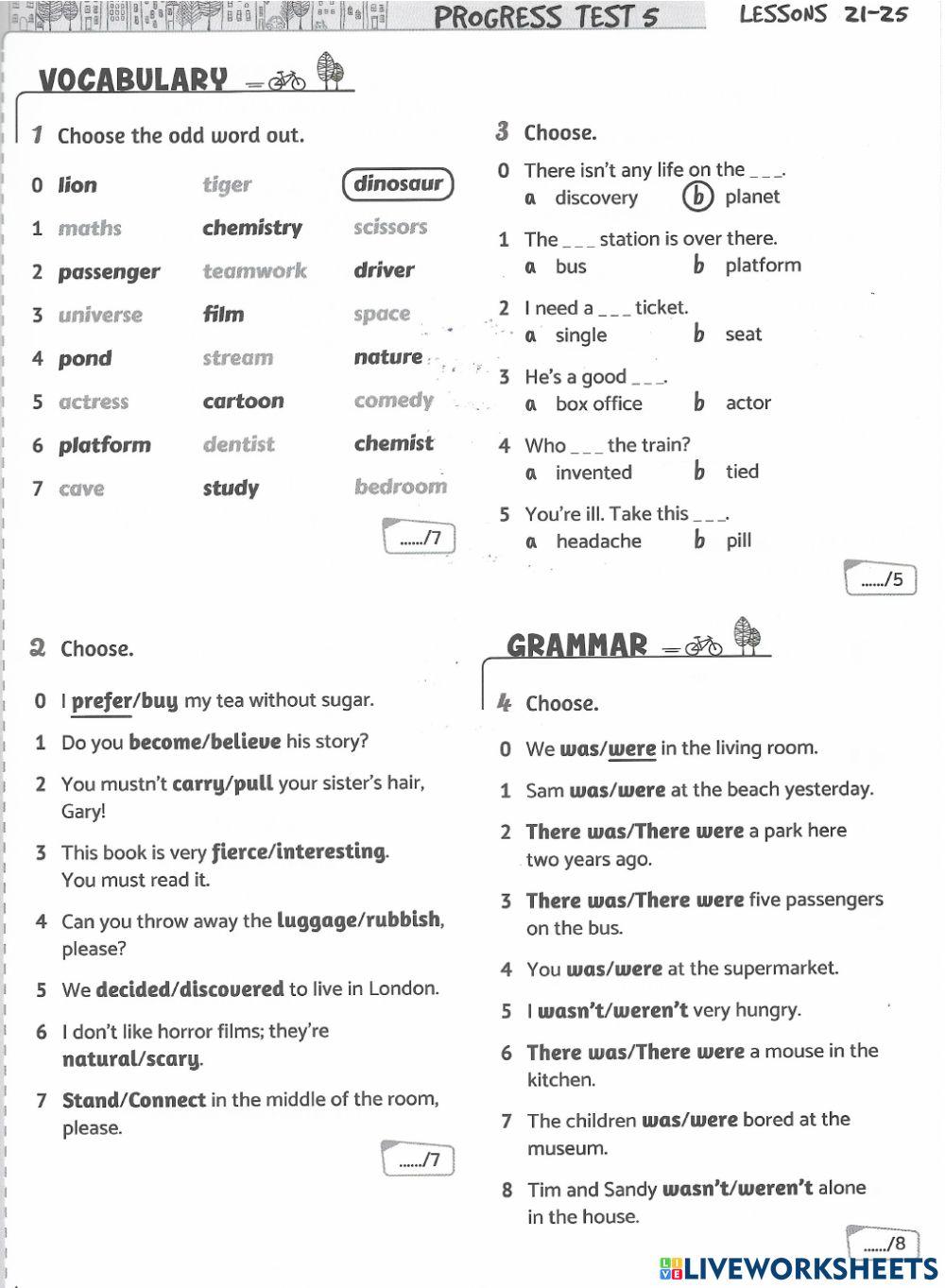 As progress test 5 worksheet | Live Worksheets