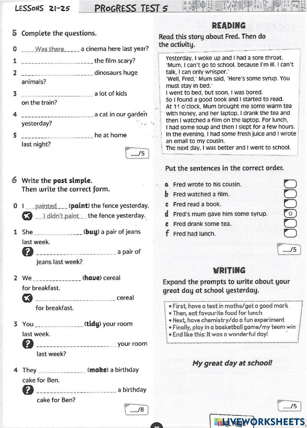 As progress test 5 worksheet | Live Worksheets