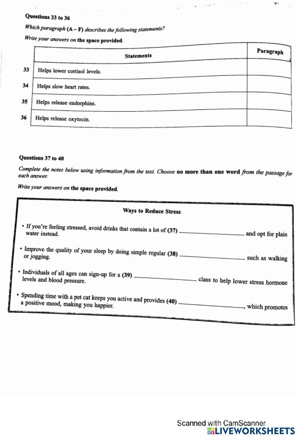 Question 33-40 worksheet | Live Worksheets