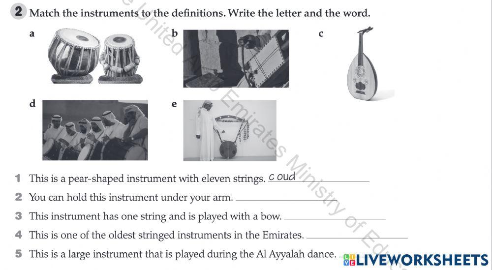 emirati instruments online exercise for | Live Worksheets