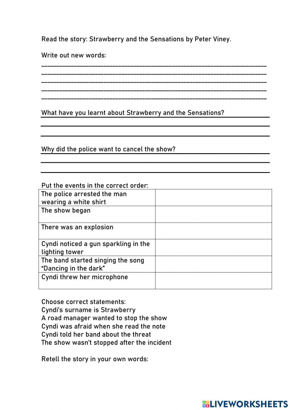 Peter Viney Strawberry and the Sensations worksheet | Live Worksheets