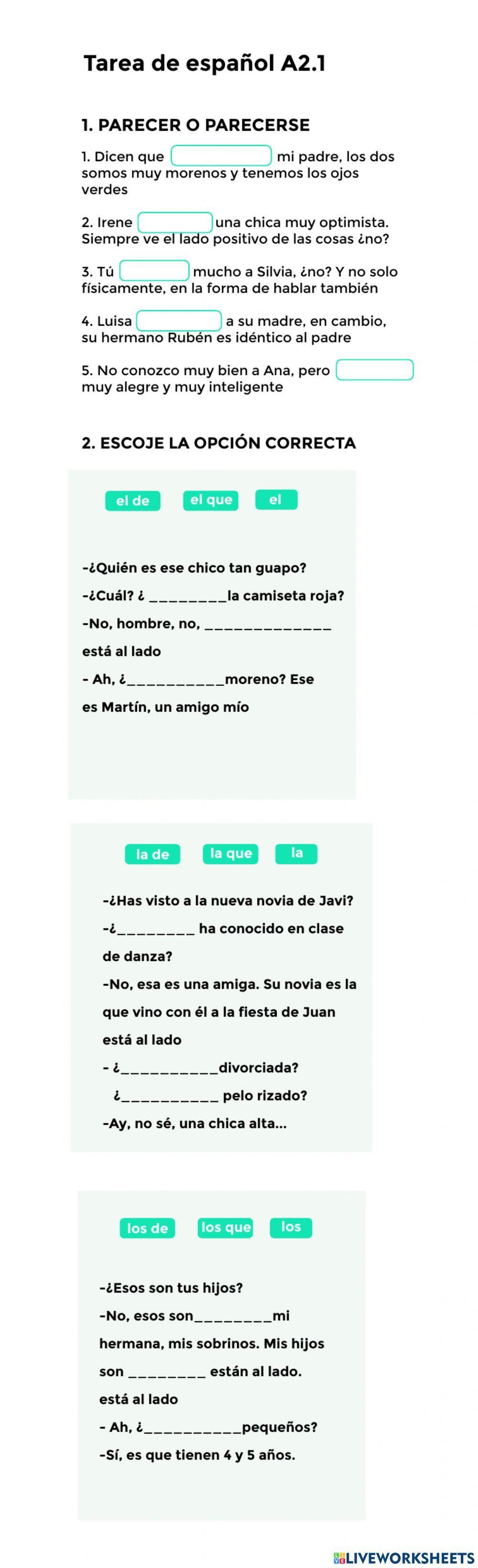 Parecerse-parec… | Free Interactive Worksheets | 1358039