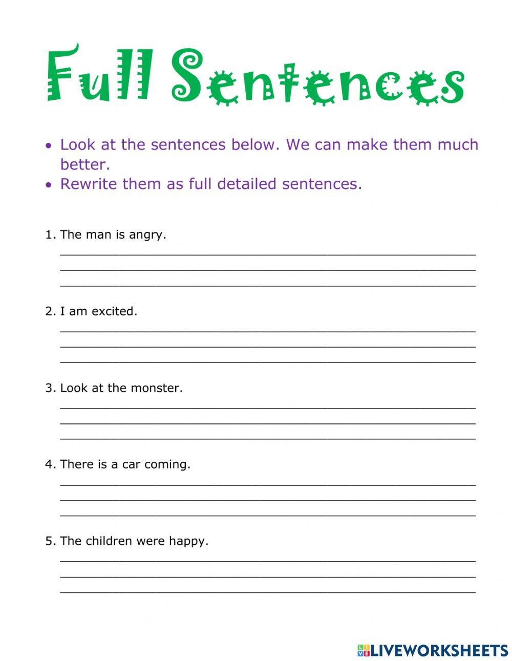 Full Sentnces 1358199 | Stacey Duffy | Live Worksheets