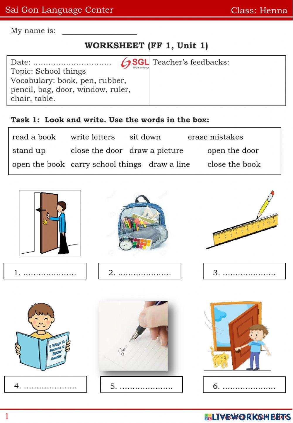 School things online exercise for Grade 1-2 | Live Worksheets