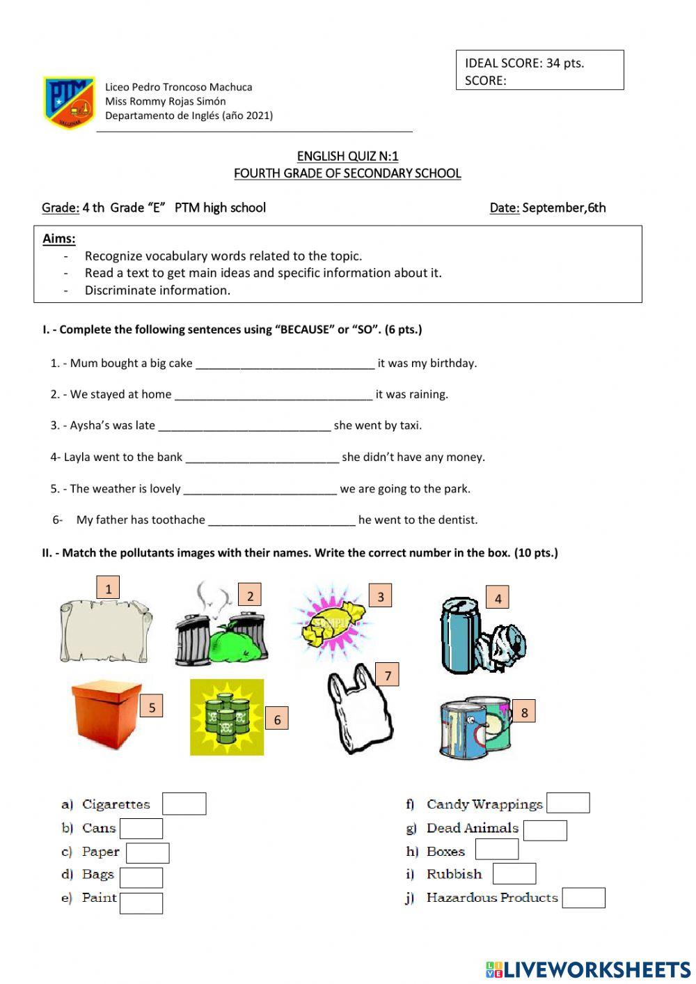 Test 4th grade 1358491 | Rommy | Live Worksheets