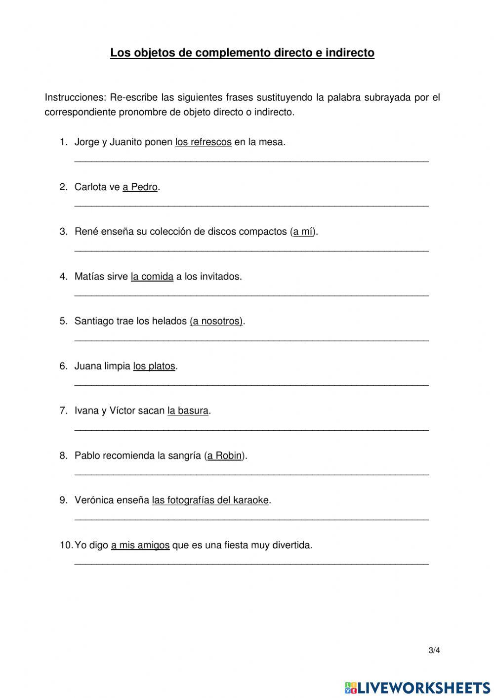 Pronombres: LO, LA, LE online exercise for | Live Worksheets