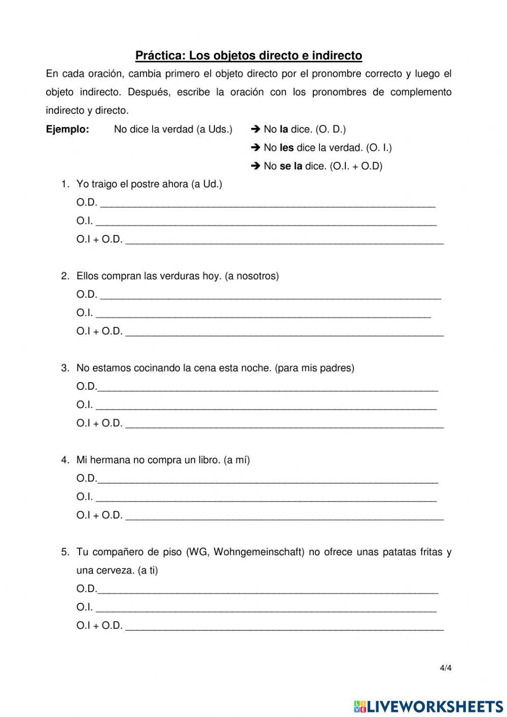 Pronombres: LO, LA, LE online exercise for | Live Worksheets