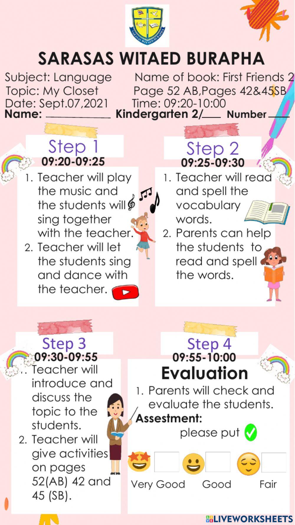 Procedure online worksheet for Kindergarten 2 | Live Worksheets