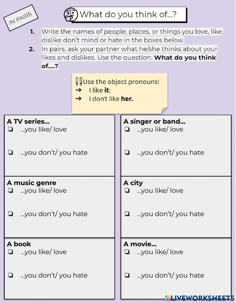 What do you think? Speaking Activity online exercise for | Live Worksheets