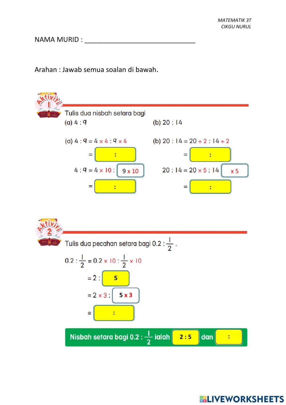 Matematik online exercise for KSSMPK | Live Worksheets