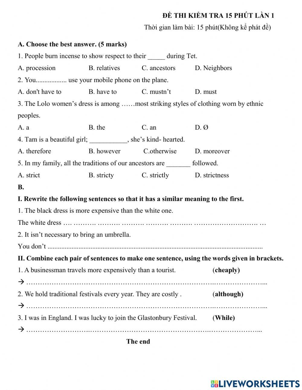 Test 15- lan 2.1 | Free Interactive Worksheets | 1359553