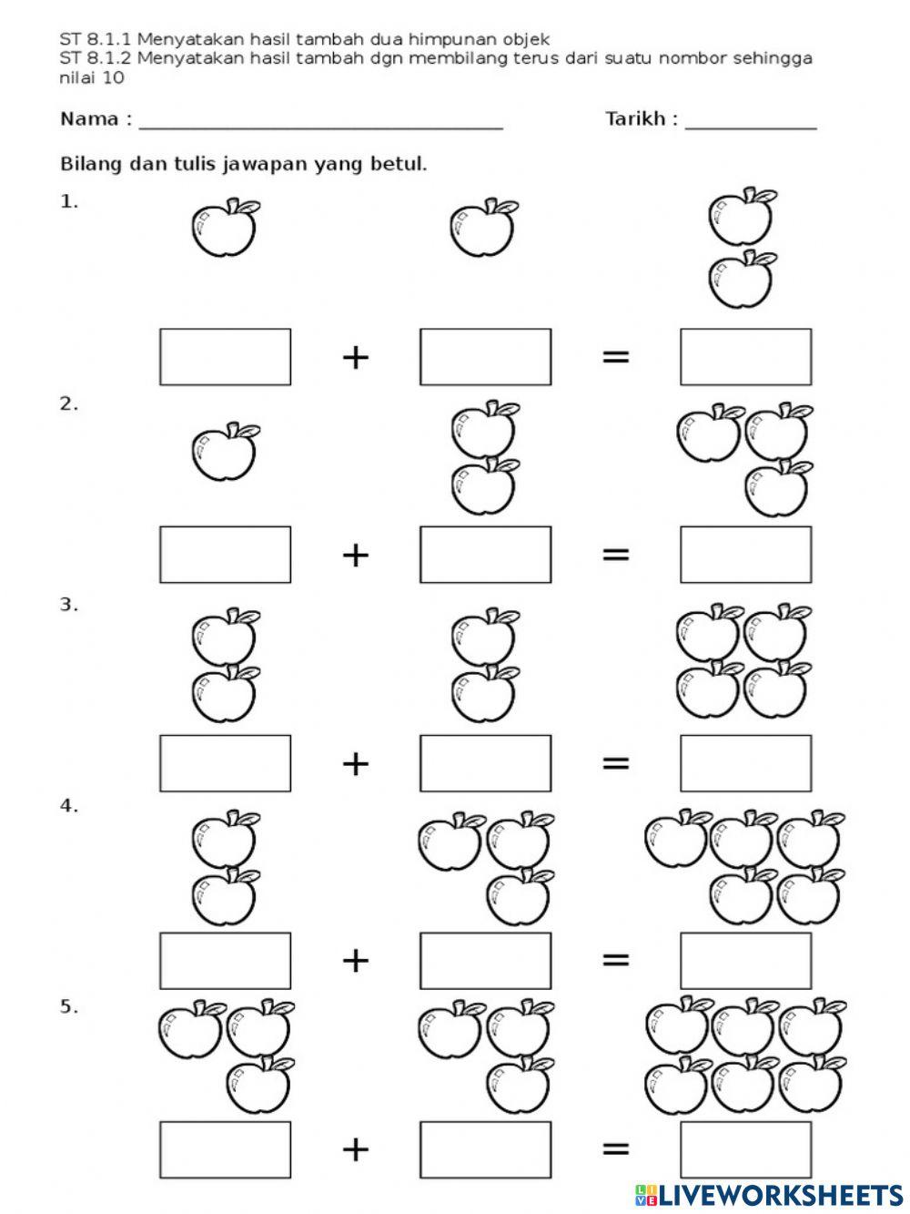 Operasi Tambah online exercise for Prasekolah | Live Worksheets
