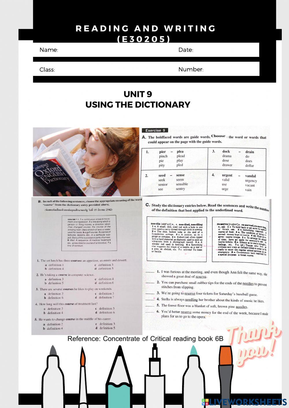 Unit9: Using the Dictionary worksheet | Live Worksheets
