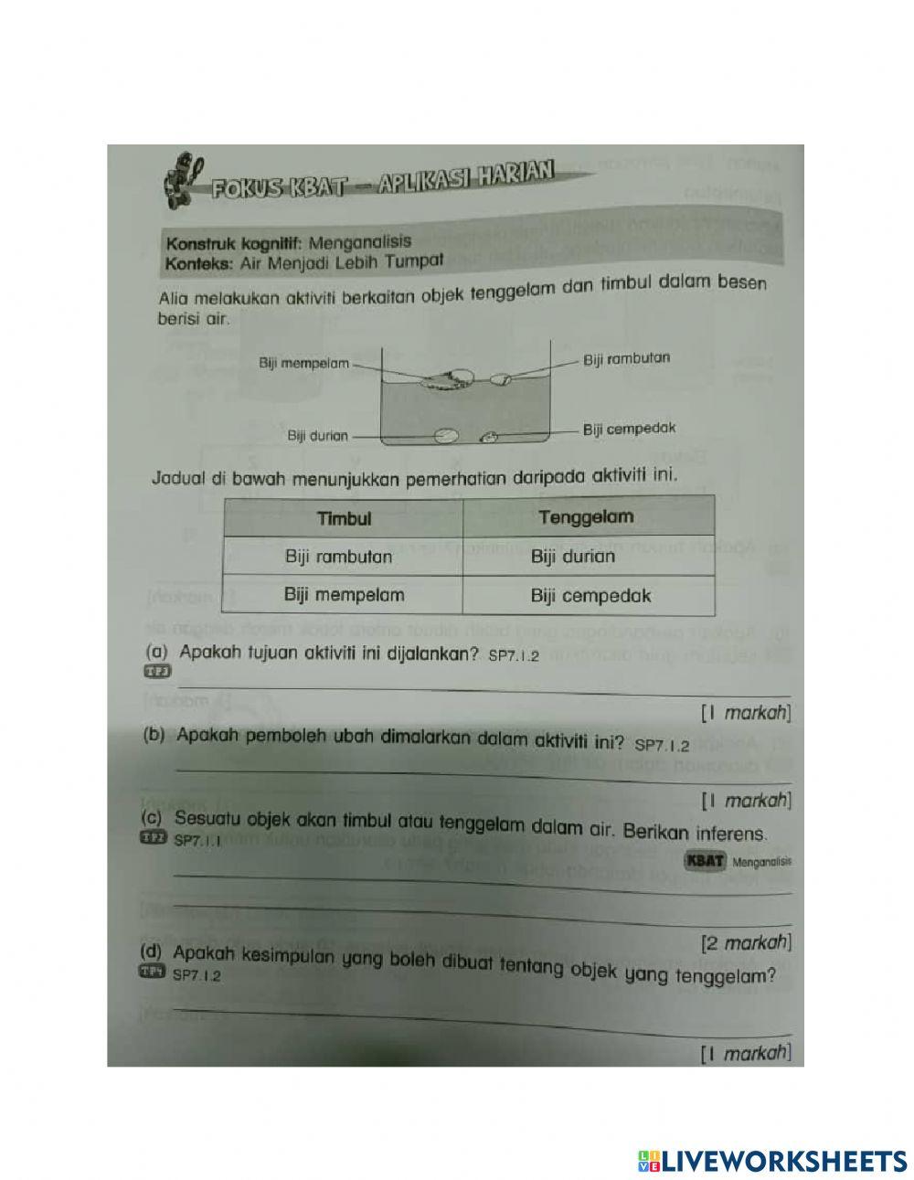 Bab 7 : Ketumpatan worksheet | Live Worksheets