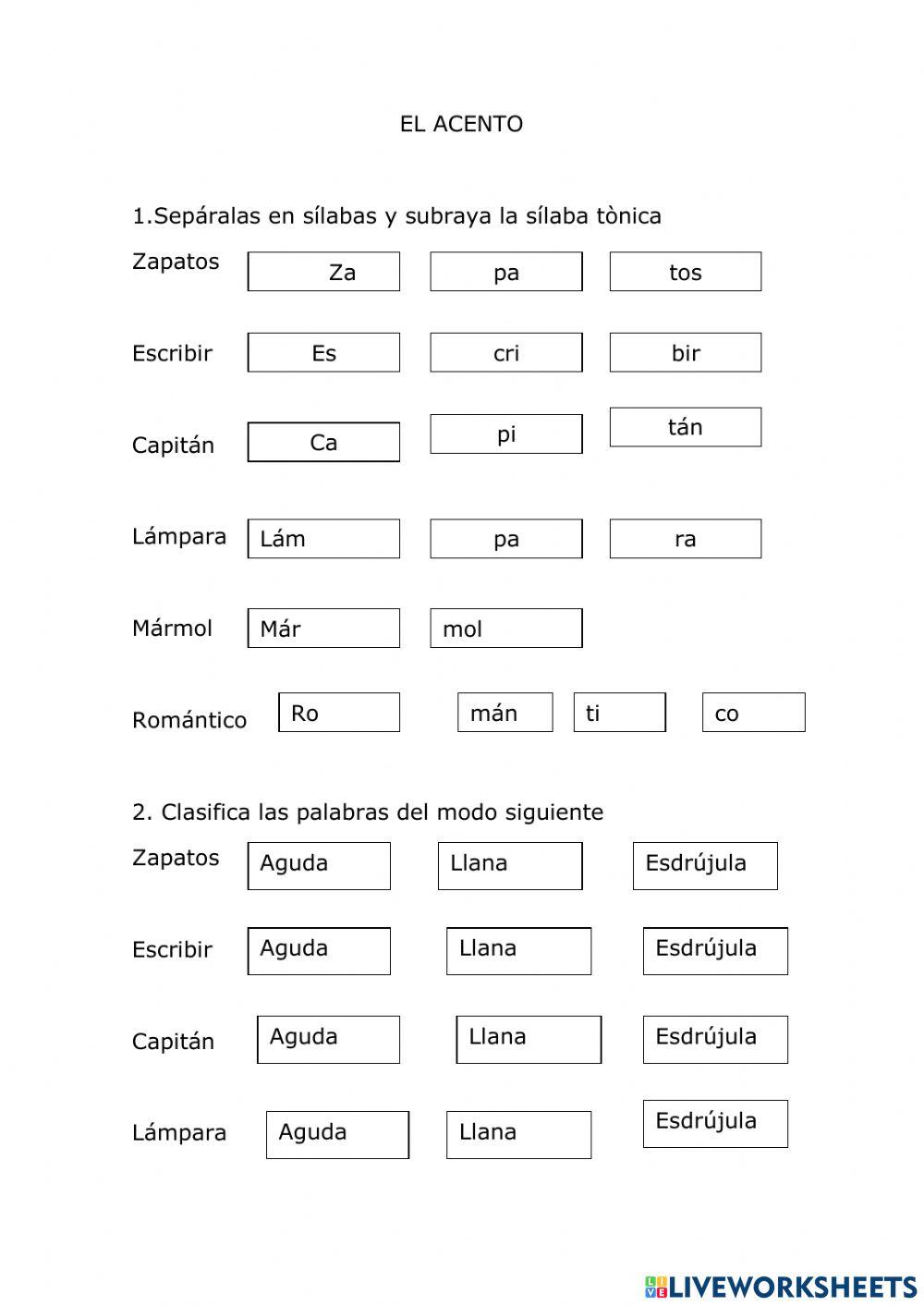 Acentuación activity for 6 | Live Worksheets
