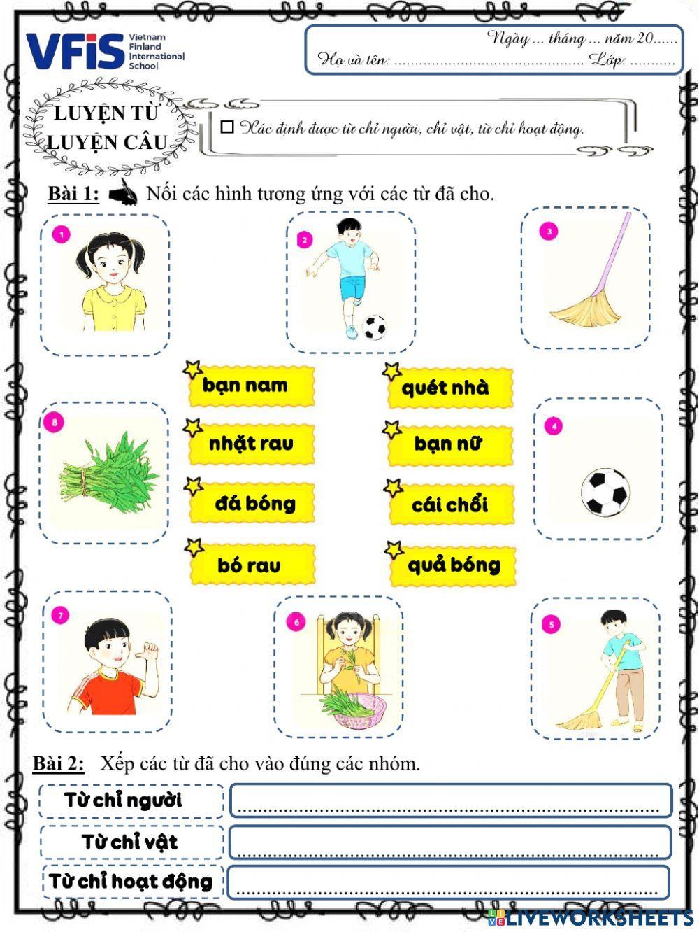 Vietnamese Week 1 - Luyện từ, luyện câu worksheet | Live Worksheets