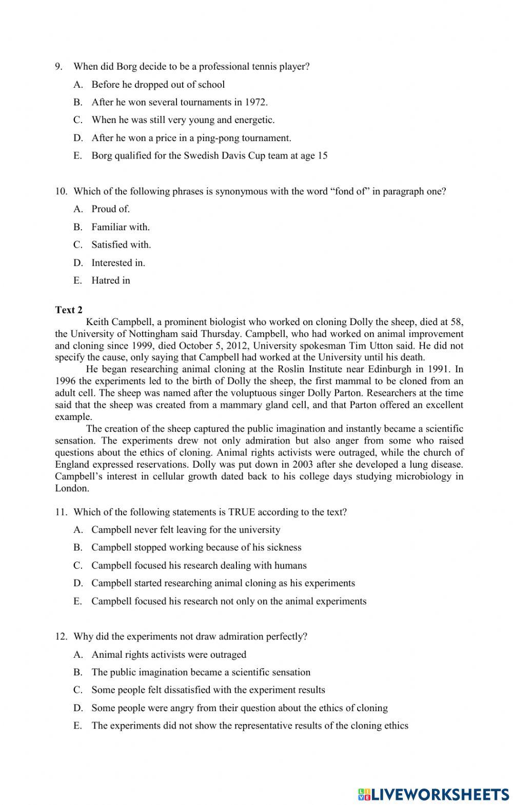 The Daily Assesment Of Recount Text (Biography) online exercise for ...