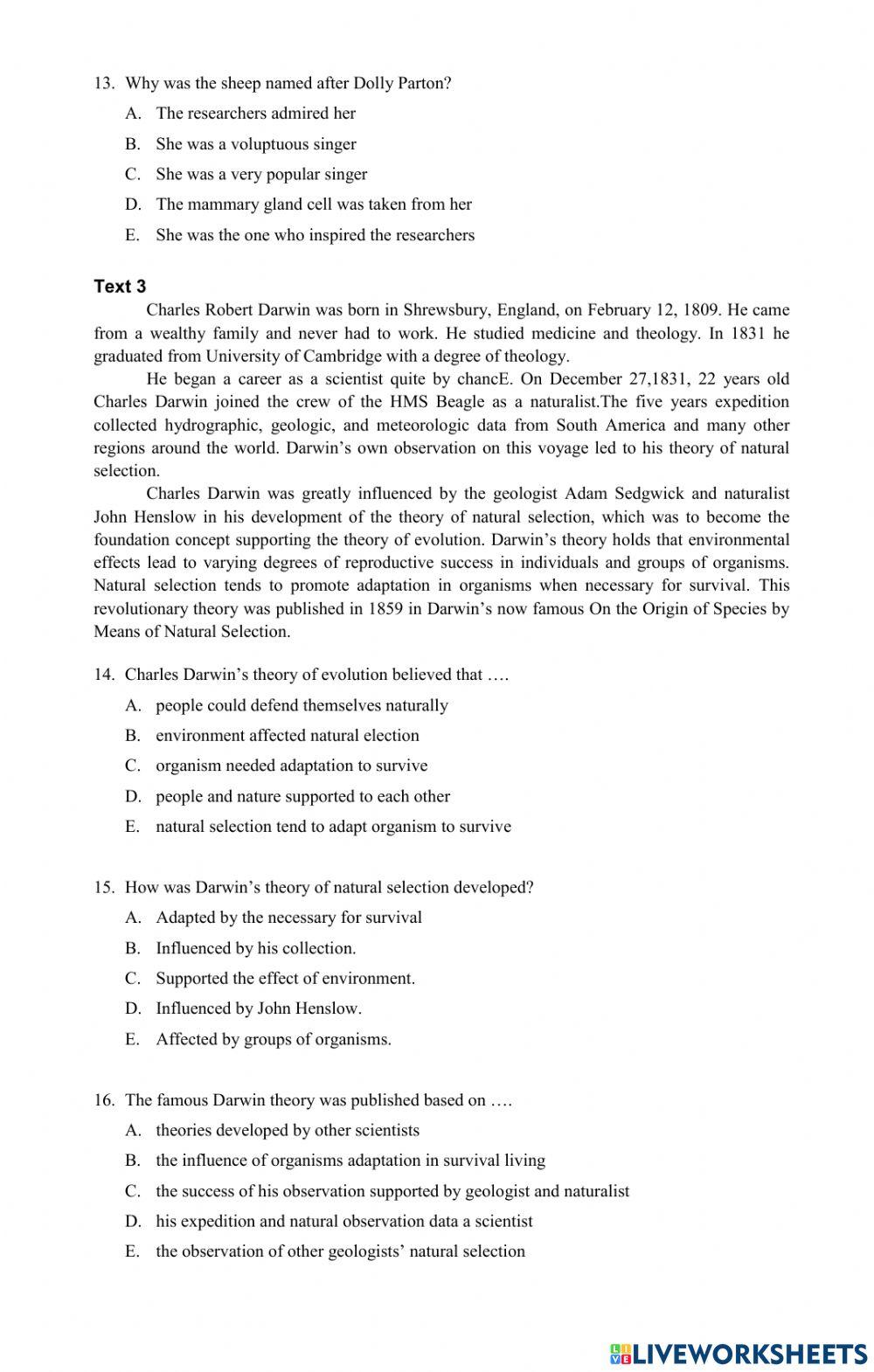 The Daily Assesment Of Recount Text (Biography) online exercise for ...